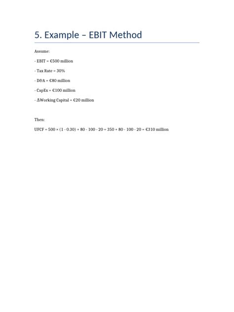 Ufcf Section 5 Example Ebit Method Pdf