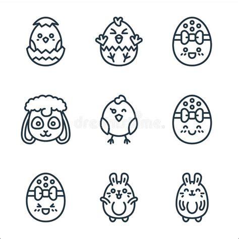 Easter Avatars Line Icons Linear Set Stock Vector Illustration Of