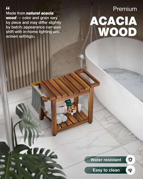 Shower Bench With Storage Shelf Wood Spa Seat