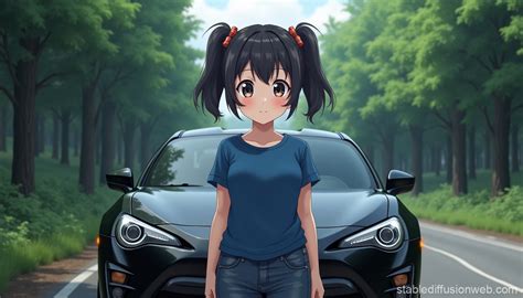 2d Anime Style Woman Standing In Front Of Toyota 86 Stable Diffusion