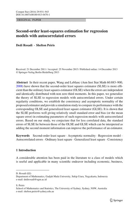 Pdf Second Order Least Squares Estimation For Regression Models With