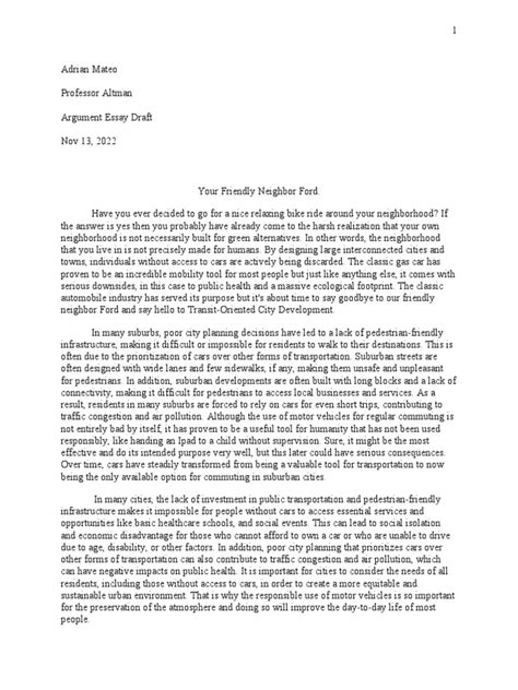 Argument Essay Final Draft Pdf Smog Public Transport