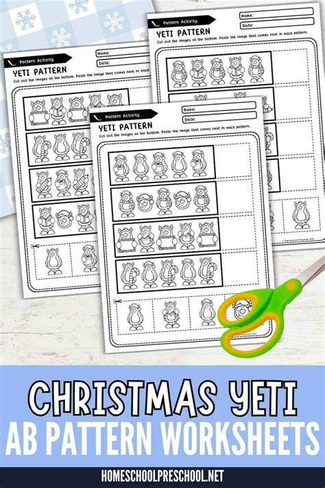 Free Yeti Themed Abab Pattern Worksheets For Preschoolers