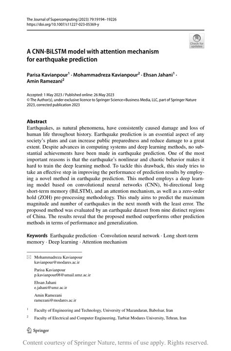 A CNN BiLSTM Model With Attention Mechanism For Earthquake Prediction Request PDF