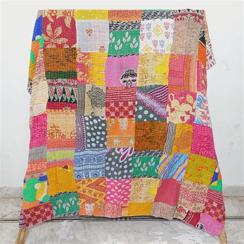 Vintage Kantha Cotton Quilt Handmade Reversible 100 Cotton