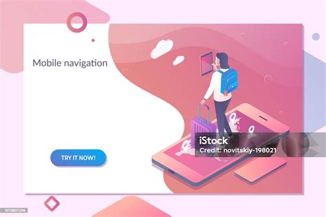 스마트폰 화면에 모바일 네비게이션 애플 리 케이 션입니다 아이소메트릭 벡터 일러스트 레이 션에 온라인 탐색 템플릿 개념에 대한 스톡 벡터 아트 및 기타 이미지 Istock