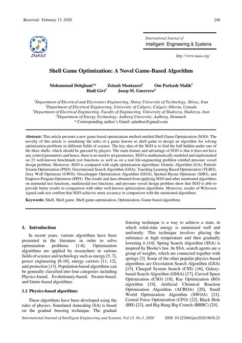 Pdf Shell Game Optimization A Novel Game Based Algorithm