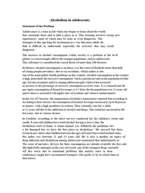 Alcoholism In Adolescents Problem Statement Pdf Adolescence