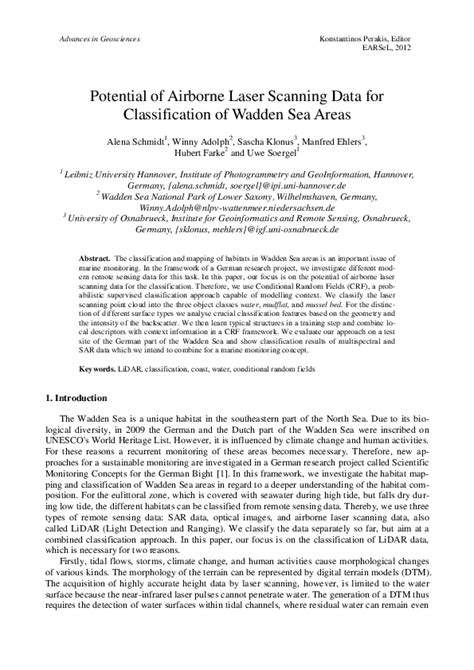 Pdf Potential Of Airborne Laser Scanning Data For Classification Of Wadden Sea Areas Manfred