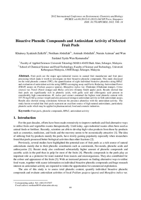 Pdf Bioactive Phenolic Compounds And Antioxidant Activity Of Selected