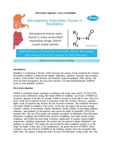Nitrosamine Impurities Traces In Ranitidine Docx