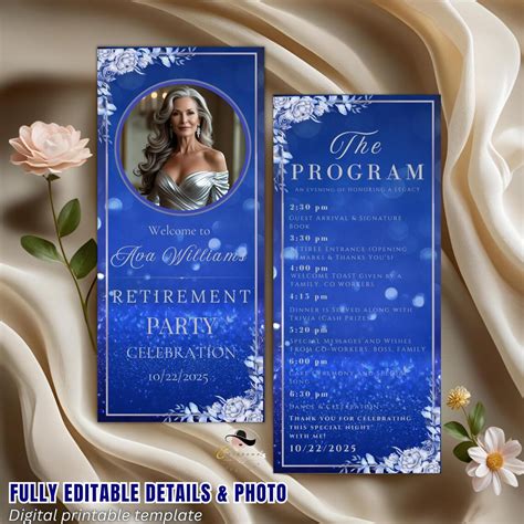 Blue And Silver Retirement Program Template Printable Digital Etsy
