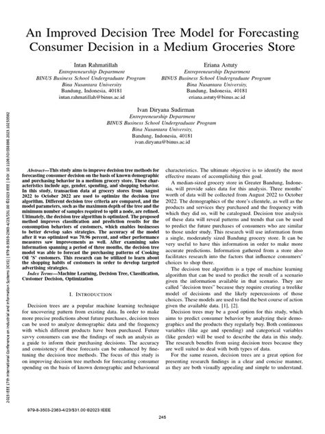 An Improved Decision Tree Model For Forecasting Consumer Decision In A Medium Groceries Store Pdf