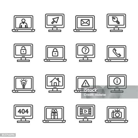 컴퓨터 화면 기호 표시 검은 얇은 선 아이콘으로 설정합니다 벡터 0명에 대한 스톡 벡터 아트 및 기타 이미지 0명 개념 건강관리와 의술 Istock