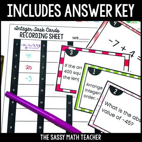 Comparing And Ordering Integers On A Number Line Integer Operations Task Cards The Sassy Math
