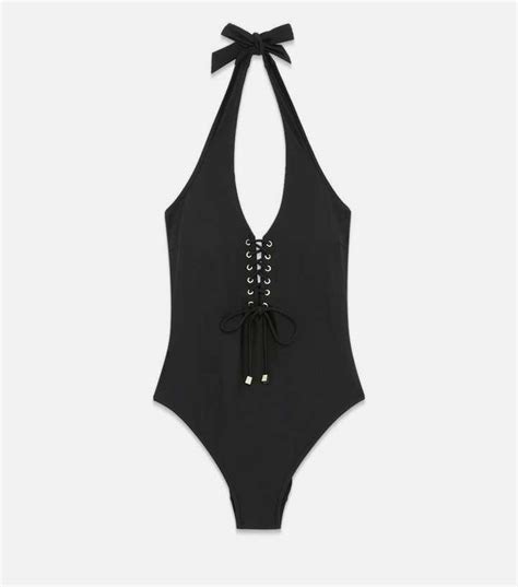 Black Lace Up Halter Swimsuit New Look Atelier Yuwaciaojp