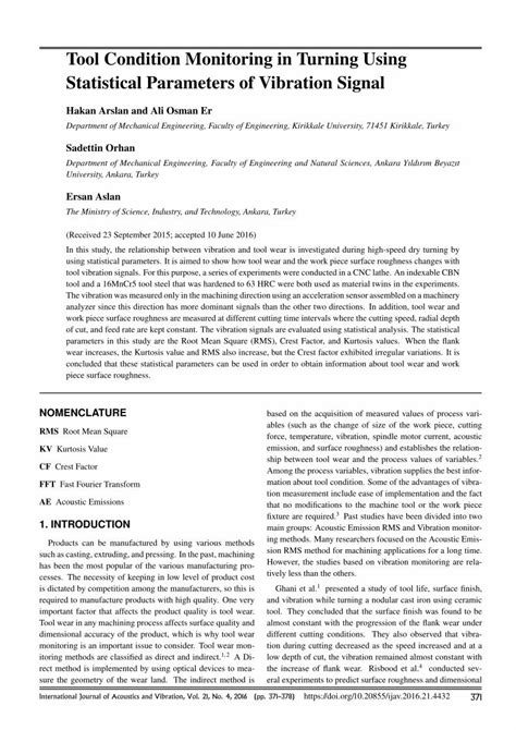 Pdf Tool Condition Monitoring In Turning Using Statistical · Ysis Of Cutting Force Tool