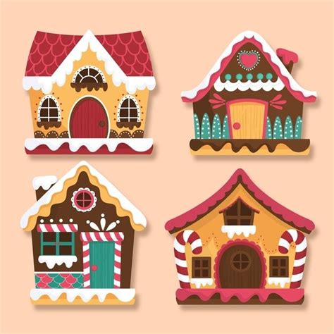 Коллекция рисованной пряничный домик Бесплатно векторы Идеи для поделок Рождественский