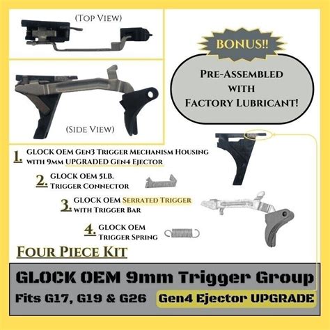 Glock Oem Trigger Assembly 9mm Gen 3 171925262834 55 Grooved Gen
