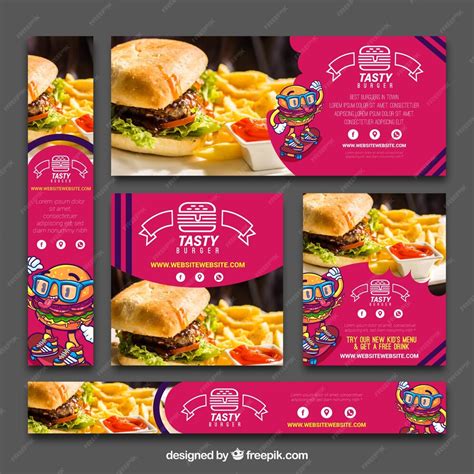 햄버거 배너 세트 무료 벡터