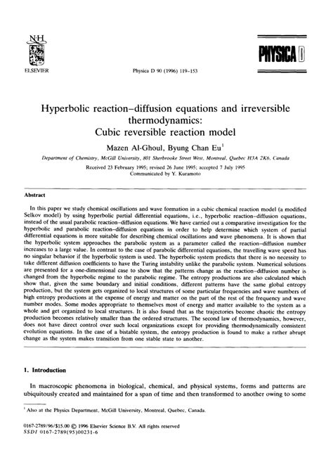 Pdf Hyperbolic Reaction Diffusion Equations And Irreversible Thermodynamics Cubic Reversible