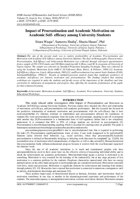 Pdf Impact Of Procrastination And Academic Motivation On Academic Self Efficacy Among