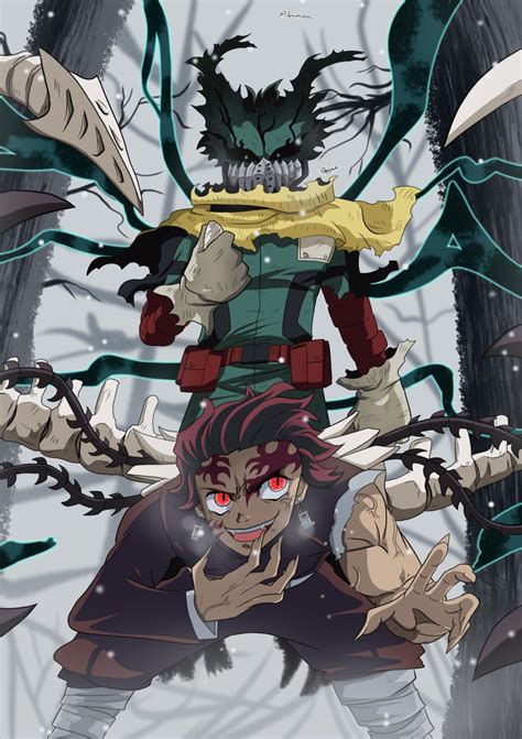Dark Hero Deku Vs Demon King Tanjiro Commission From Uhazzamo R