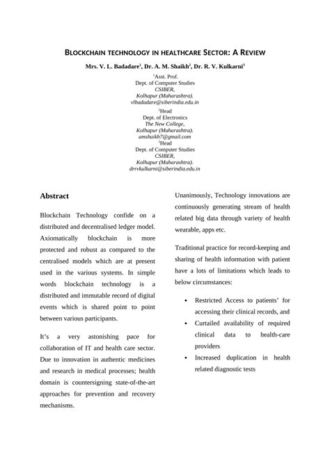 Pdf Blockchain Technology In Healthcare Sector A Review