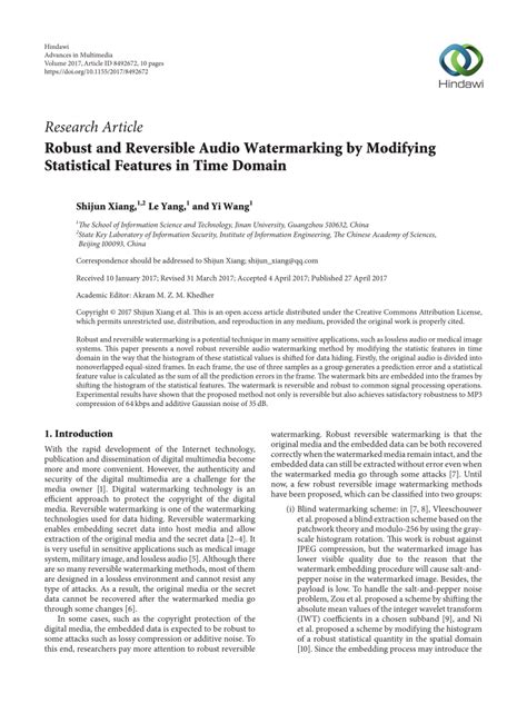 Pdf Robust And Reversible Audio Watermarking By Modifying Statistical
