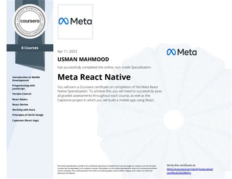 Usman Mahmood On Linkedin Reactnative Mobiledevelopment Coursera