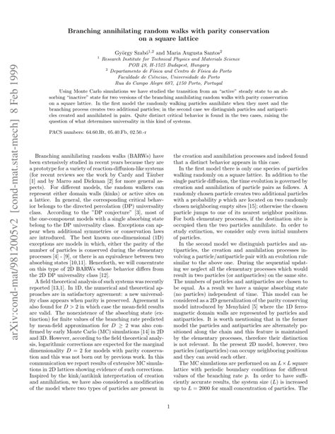 Pdf Branching Annihilating Random Walks With Parity Conservation On A