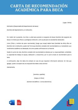 Carta De Recomendaci N Acad Mica Descarga En Word Y Pdf