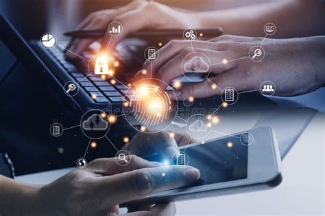 Businessmen Fingerprint Scanning And Biometric Authentication Processing Of Biometric For