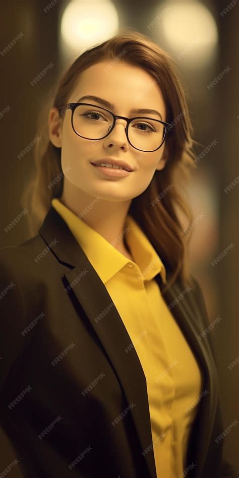 Premium Photo A Woman Wearing A Yellow Shirt With A Collar That Says