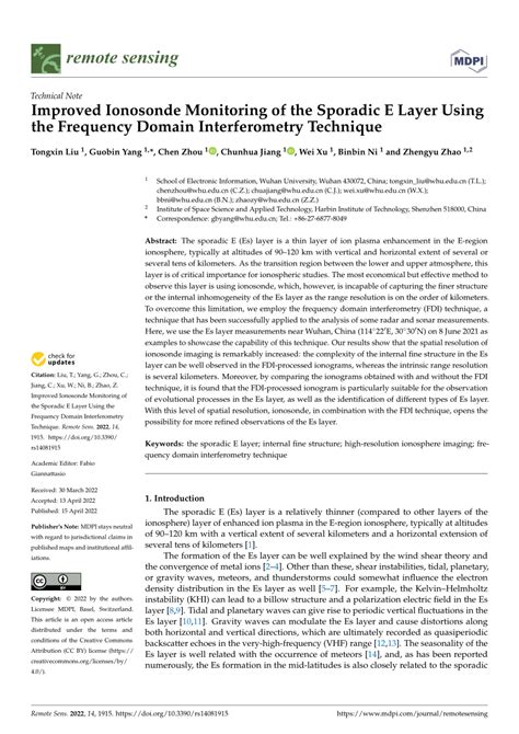 Pdf Improved Ionosonde Monitoring Of The Sporadic E Layer Using The Frequency Domain