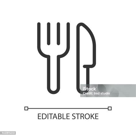 포크 및 나이프 픽셀 완벽한 선형 Ui 아이콘 때리기에 대한 스톡 벡터 아트 및 기타 이미지 때리기 식기류 편집 가능한