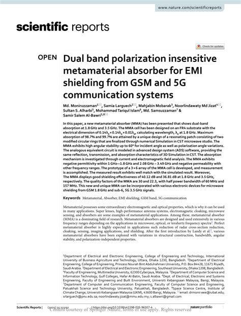 Pdf Dual Band Polarization Insensitive Metamaterial Absorber For Emi
