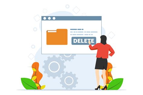 Browse Delete Files And Move Unneeded Files To The Large Trash Bin Woman Deletes Documents With