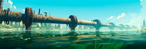 Pipeline Crossing A River Or Body Of Water Using Specialized Underwater Construction Techniques