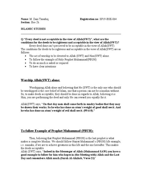 Isl Assignment Pdf God In Islam Muhammad