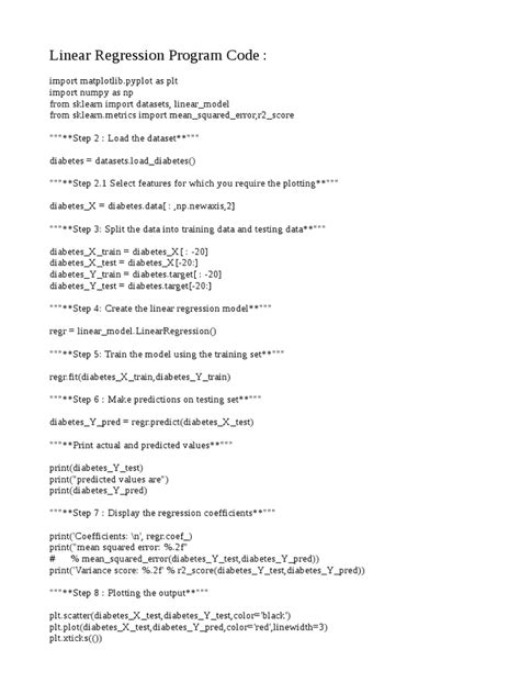 Linear Regression Program Code Pdf