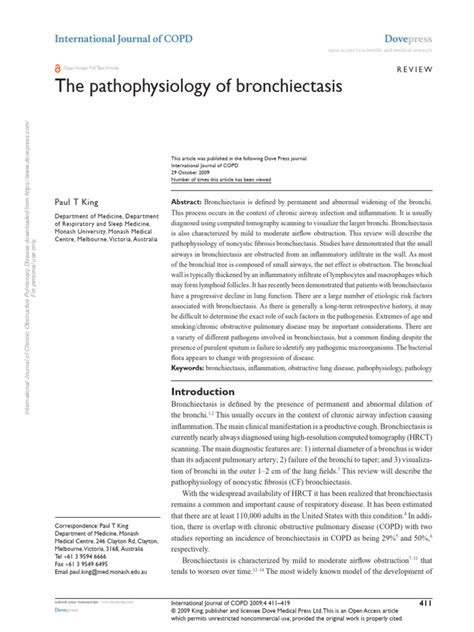 Copd 6133 Pathophysiology Of Bronchiectasis 102909 Pdf Chronic Obstructive Pulmonary Disease