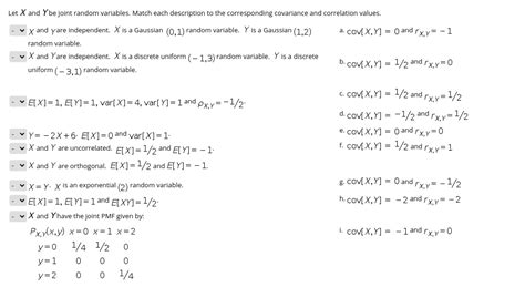 Solved Let X Ad Ybejoint Random Variables Match Each Description To