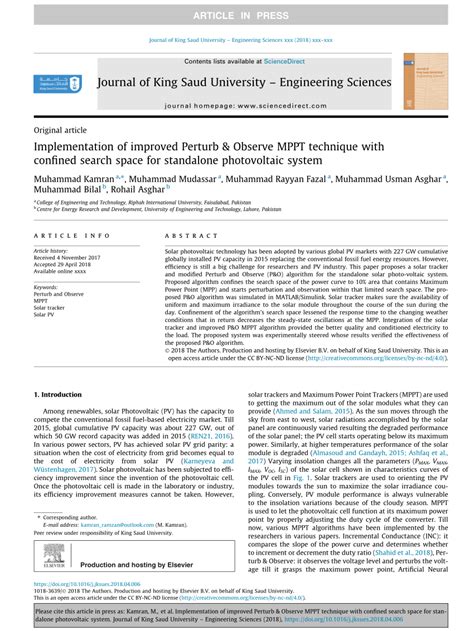 pdf implementation of improved perturb and observe mppt technique with confined search space for