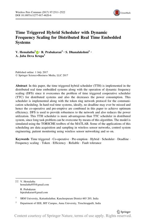 Time Triggered Hybrid Scheduler With Dynamic Frequency Scaling For Distributed Real Time