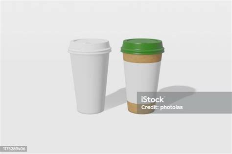 뚜껑이있는 두 개의 종이 컵 흰색과 갈색의 흰색 배경에 텍스트가있는 장소 3d 렌더링 0명에 대한 스톡 사진 및 기타 이미지 0명 갈색 공란 Istock