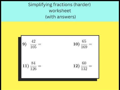 Simplifying Fractions Harder Worksheet With Answers Teaching Resources