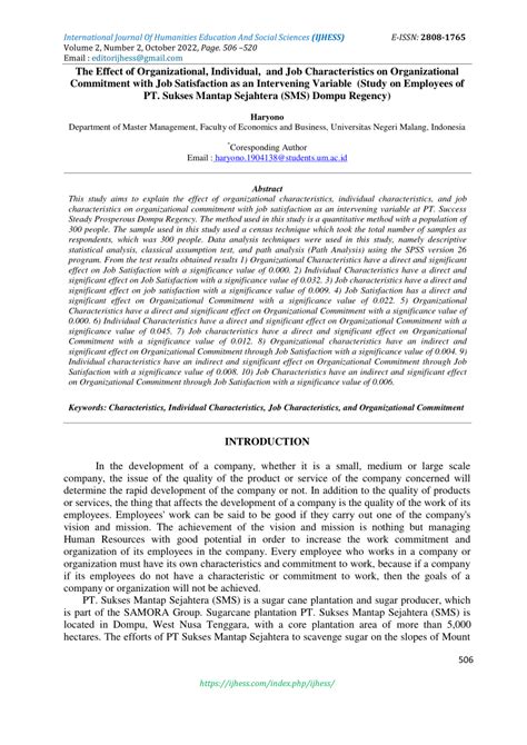 Pdf The Effect Of Organizational Individual And Job Characteristics On Organizational