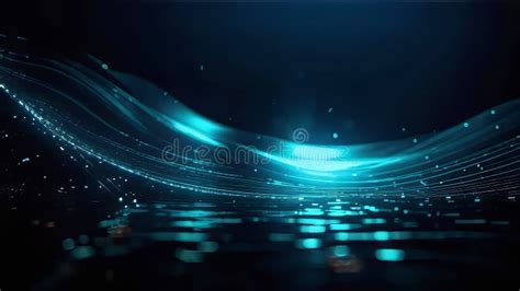 Dark Technology Background With Shimmering Neon Particles Smooth Waves