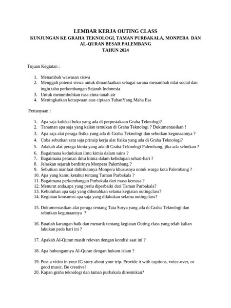 Outing Class 2024 Eksplorasi Palembang Pdf